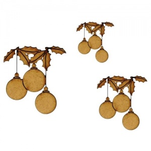 Strung Baubles & Holly - MDF Christmas Wood Shape